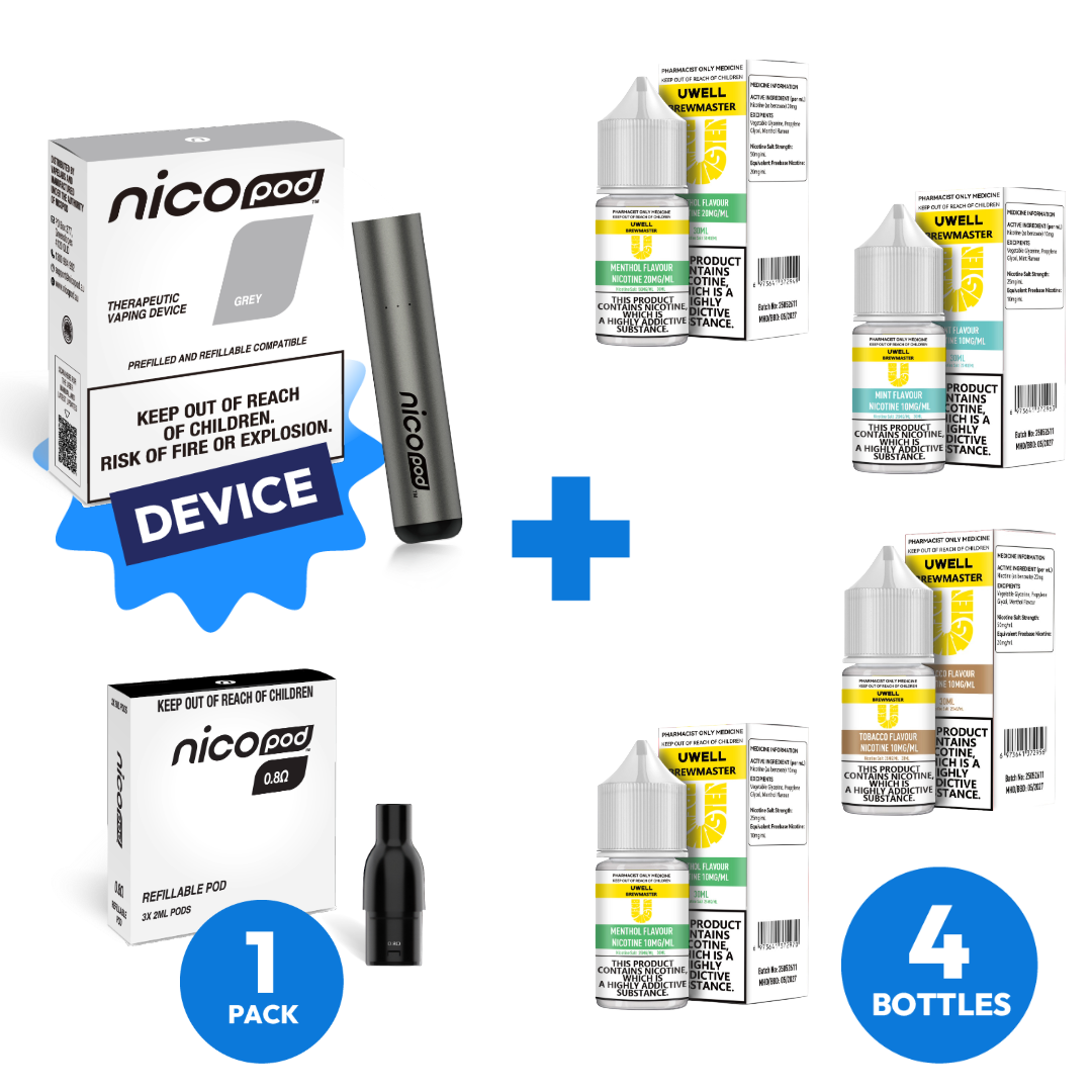 NICOPOD® DEVICE & UWELL BREWMASTER 4 BOTTLE STARTER PACK